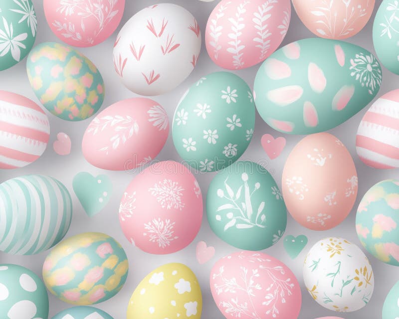 Colorful Pastel Easter Eggs with Floral and Abstract Decorations Stock ...