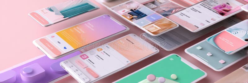 Pastel Ecommerce App Interface Screens Displayed in a Creative Floating ...