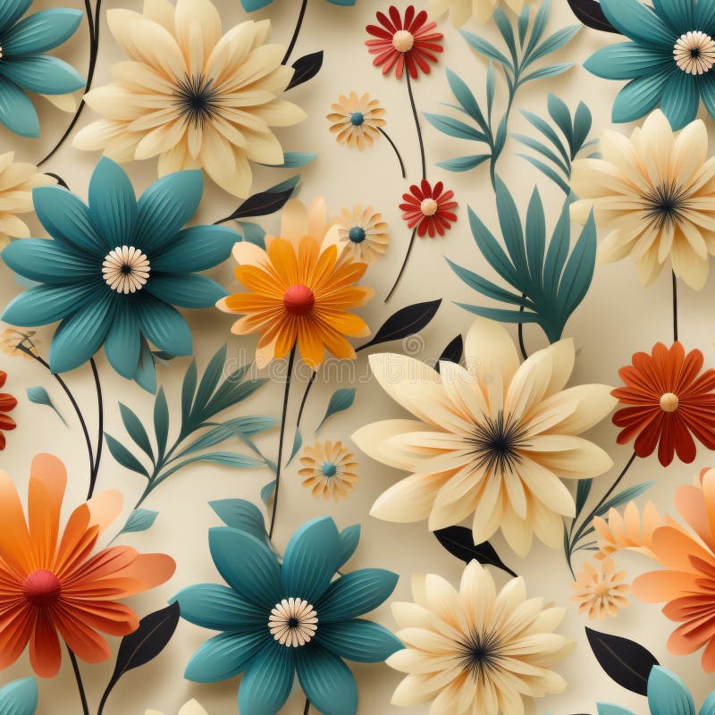 Colorful Pastel Flowers Seamless Pattern, Created with Generative AI Stock Illustration ...