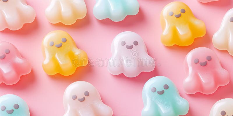 Colorful Pastel Ghost-shaped Gummies on Pink Background Stock ...