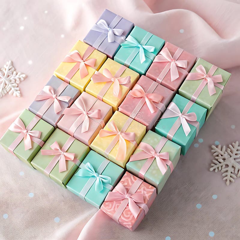 Colorful Pastel Gift Boxes with Ribbons on Soft Fabric Background Stock ...
