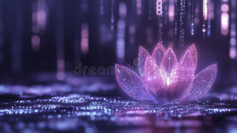 Lotus Flower Illuminated by Vibrant Rainbow Lights with Digital Binary ...