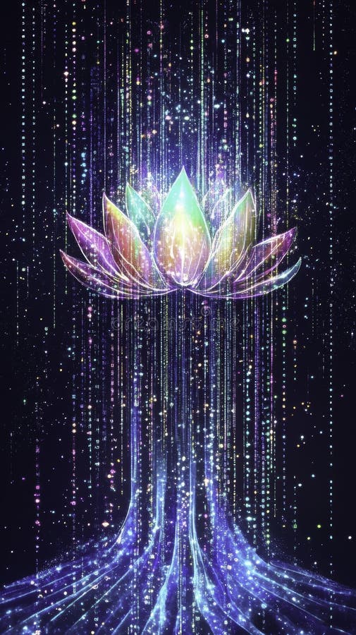 Lotus Flower Illuminated by Vibrant Rainbow Lights with Digital Binary ...