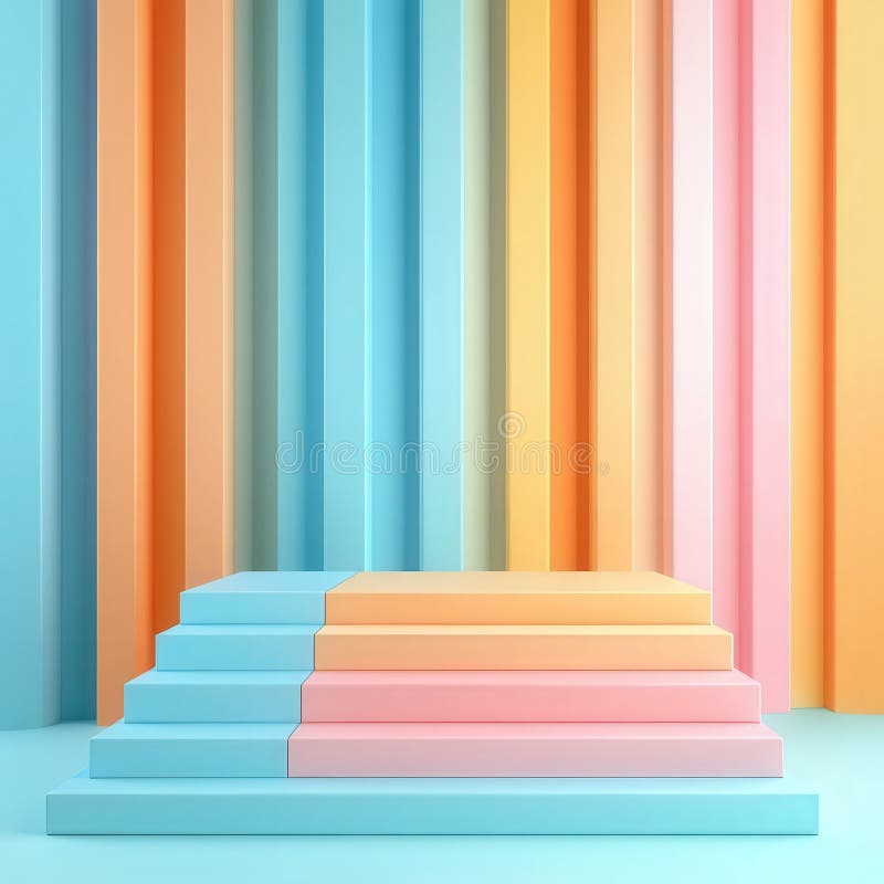 Colorful Pastel Multi-Level Podium and Striped Background. Stock ...