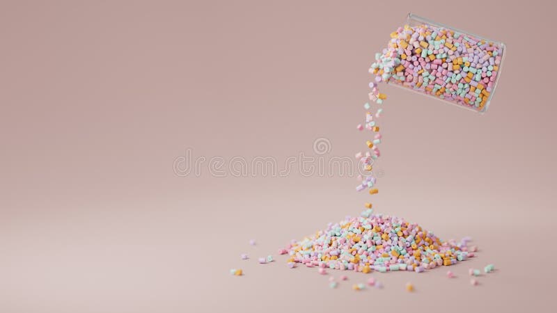 Colorful Pastel Plastic Polypropylene Granules Pouring from the Glass ...