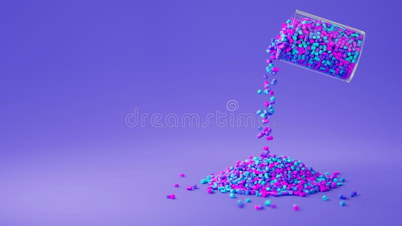 Colorful Pastel Plastic Polypropylene Granules Pouring from the Glass ...