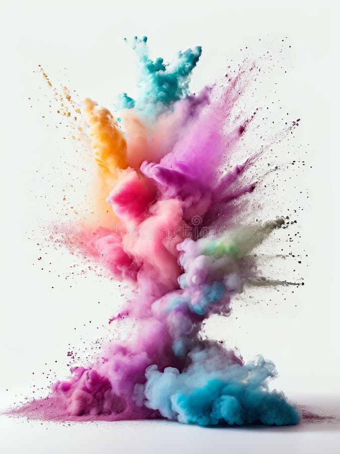 Colorful Pastel Powder Paint Explosion on White Background, Created ...