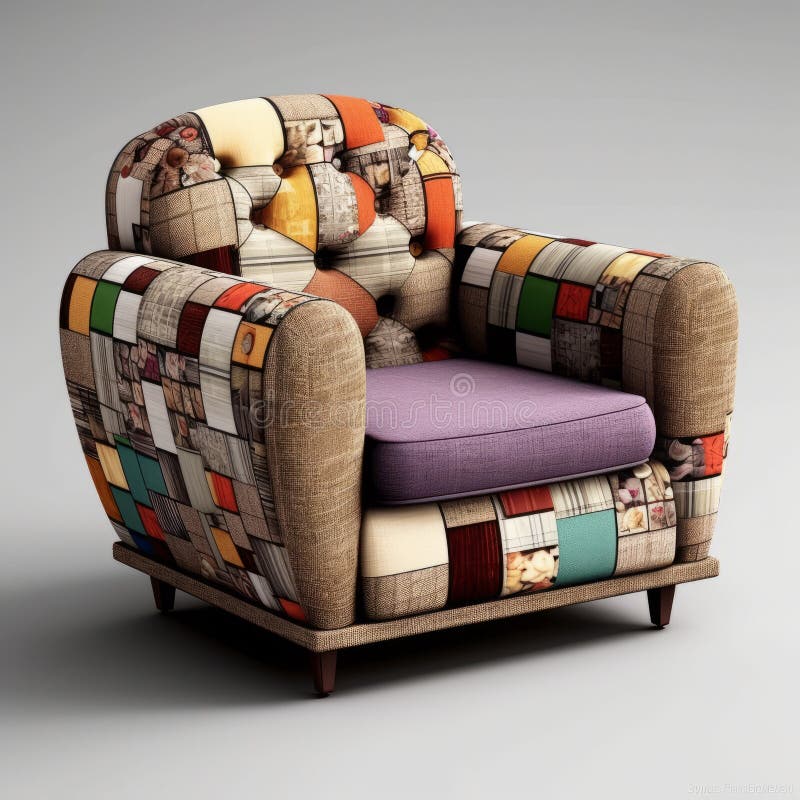 Colorful Patchwork Chair with Luxuriant Textures and Primitivist ...