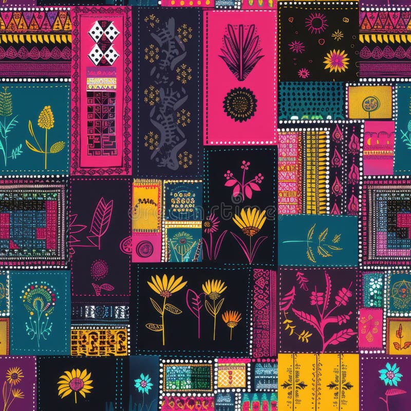 Colorful Patchwork of Ethnic Patterns and Traditional Motifs Stock ...