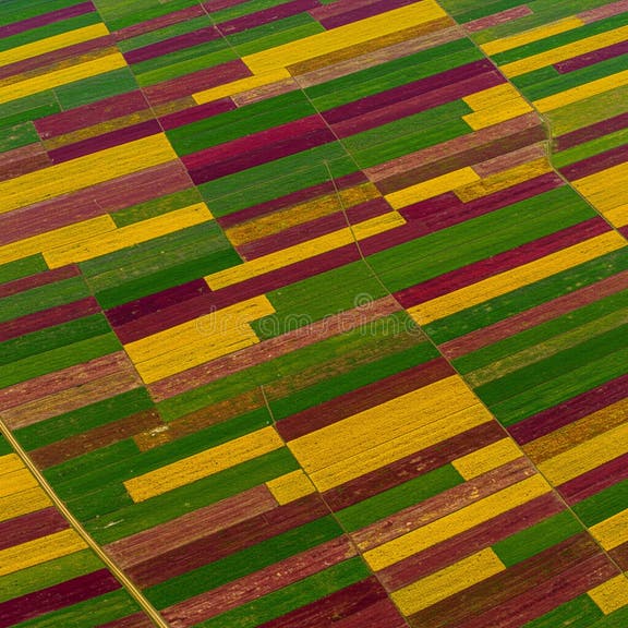 Colorful Patchwork Fields Viewed from Above, Featuring Alternating ...