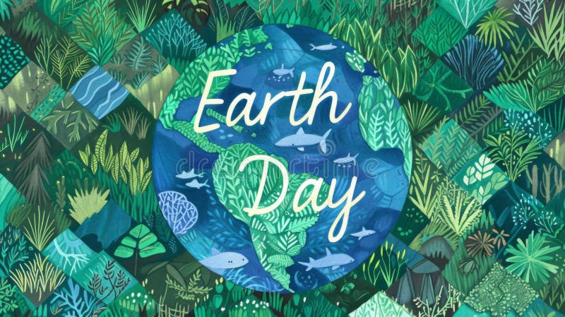 Colorful Patchwork Illustration Celebrating Earth Day with Flora and ...