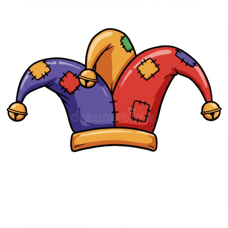 Colorful Patchwork Jester Hat with Bells Stock Illustration ...