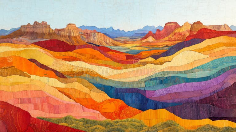 Colorful Patchwork Mountain Landscape Stock Illustration - Illustration ...