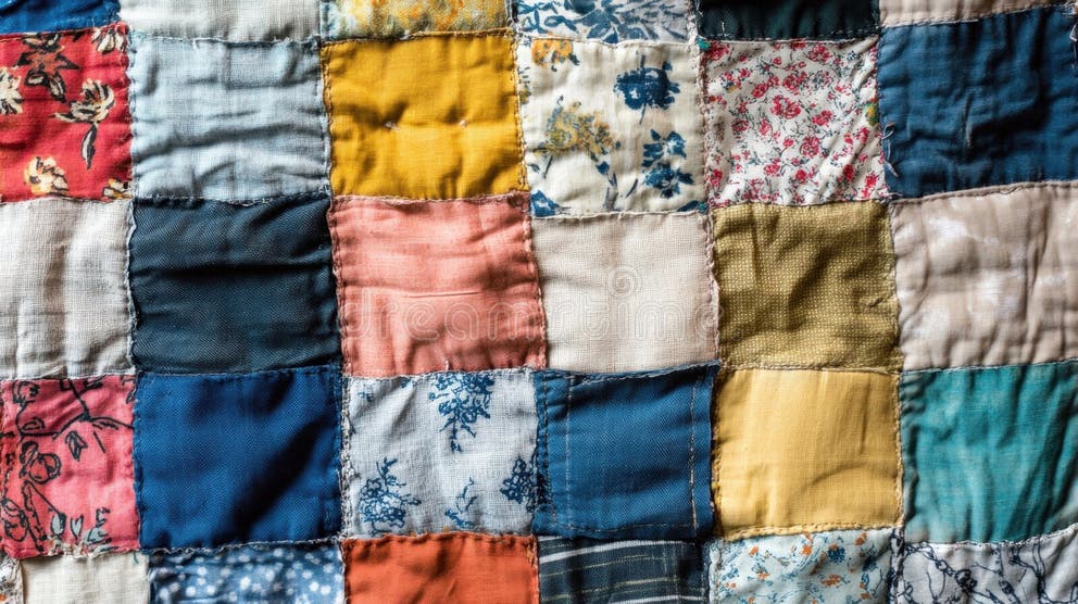 Colorful Patchwork Quilt with Diverse Fabric Patterns and Textures ...