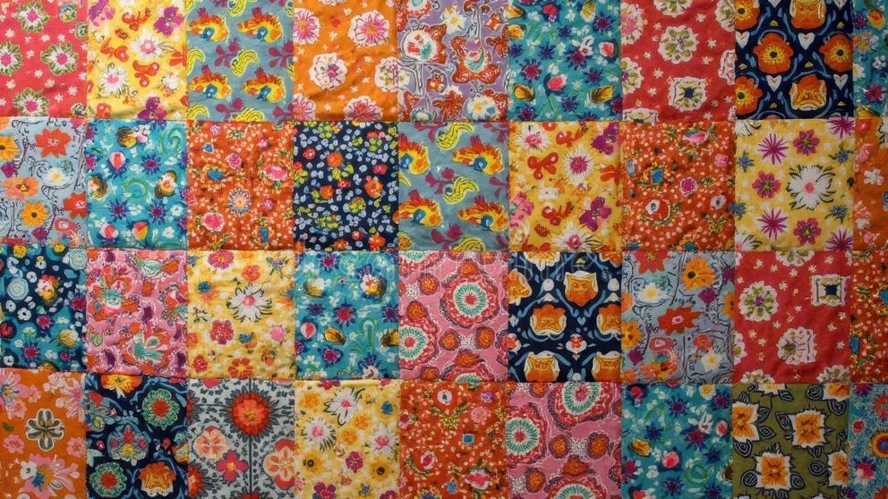 Colorful Patchwork Quilt with Diverse Floral Patterns and Vibrant ...