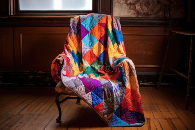 Colorful Patchwork Quilt Draped Over a Chair Stock Illustration ...