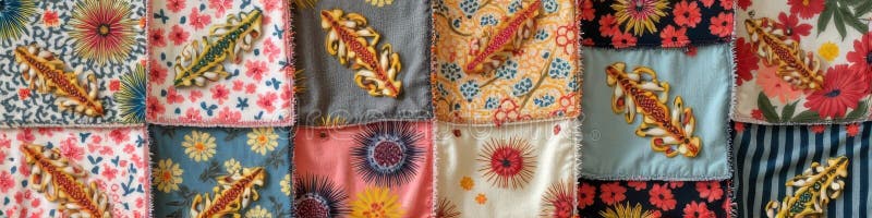Colorful Patchwork Quilt with Floral Designs and Stitching Details ...