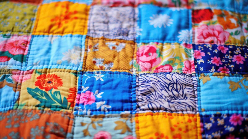 Colorful Patchwork Quilt with Floral Patterns. the Concept is Cozy ...