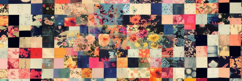 Colorful Patchwork Quilt with Floral Patterns Stock Illustration ...
