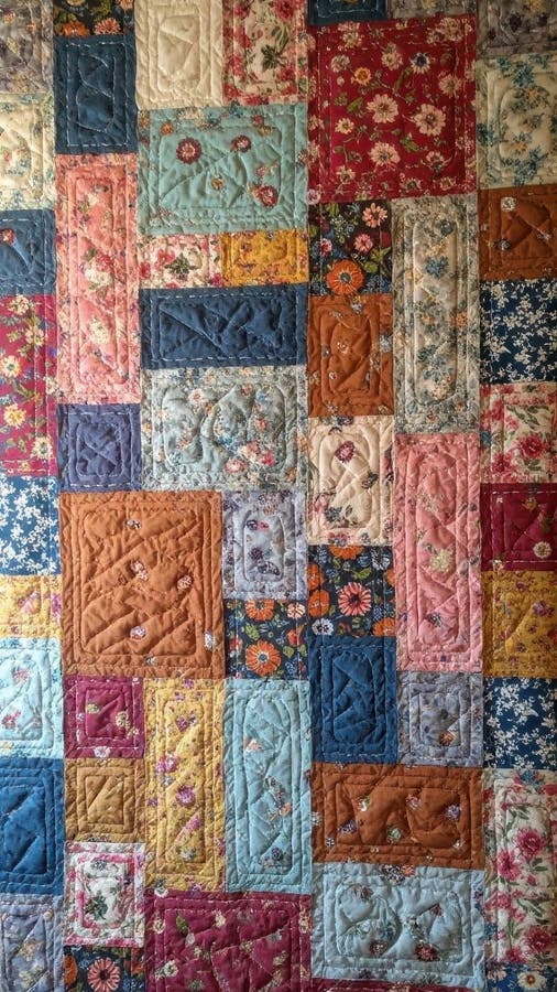 Colorful Patchwork Quilt Floral Patterns Textured Stitching Stock Photos - Free & Royalty-Free ...