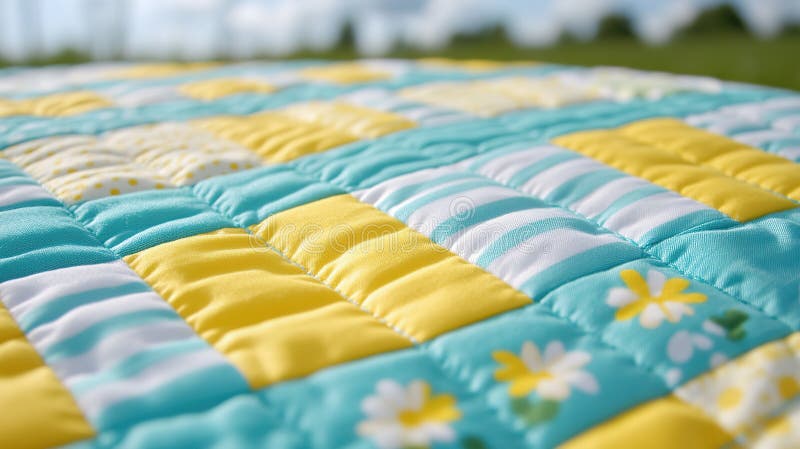 Colorful Patchwork Quilt with Floral and Striped Patterns in Close Up ...