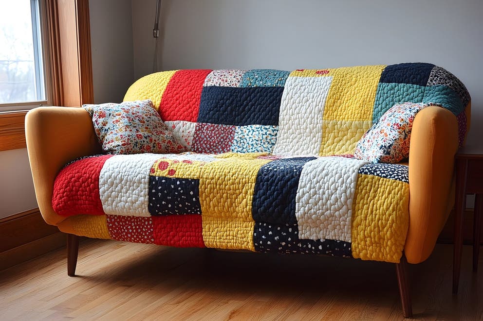 Colorful Patchwork Sofa Throw Stock Illustration - Illustration of cozy ...