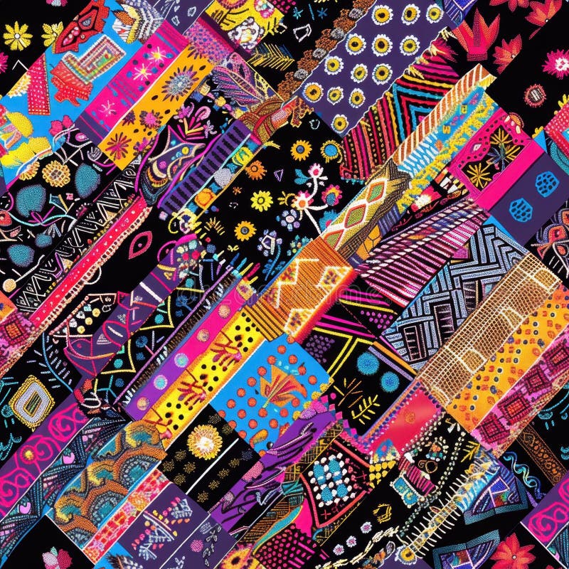Colorful Patchwork Quilt Pattern with Ethnic Motifs Stock Photo - Image ...