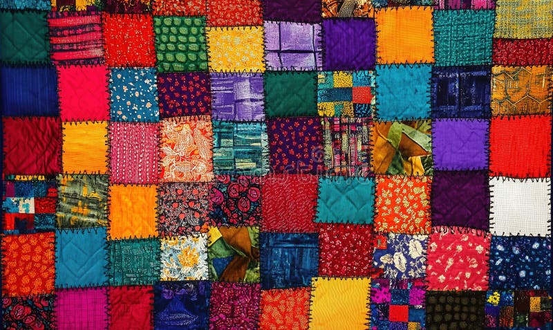 Colorful Patchwork Quilt Showcasing Vibrant Fabrics and Intricate ...