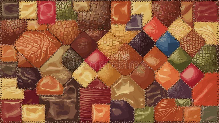 Colorful Patchwork Quilt with Various Leather Types and Stitching ...