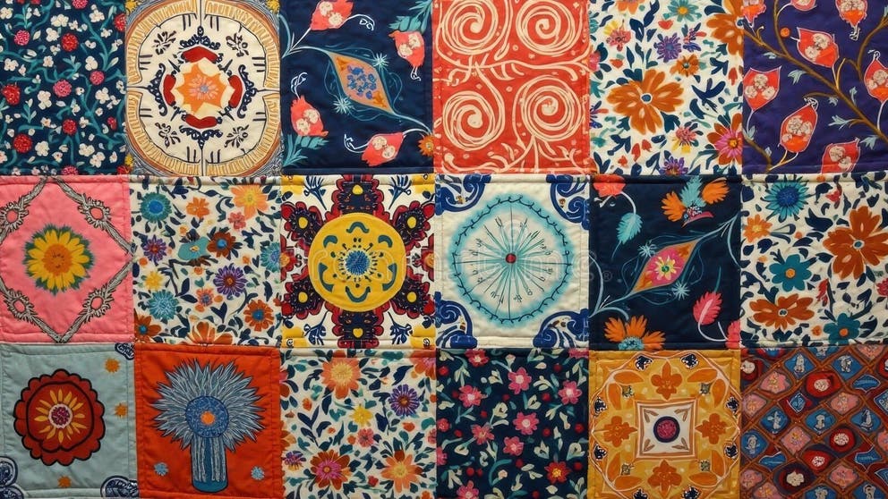 Colorful Patchwork Quilt with Vibrant Floral and Geometric Patterns ...