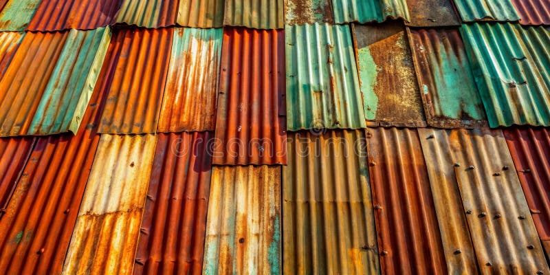 A Colorful Patchwork of Rusted Corrugated Metal Sheets. Generative AI ...
