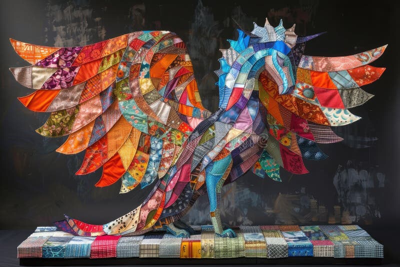 Vibrant Patchwork Phoenix Sculpture with Colorful Wings Stock Illustration - Illustration of ...