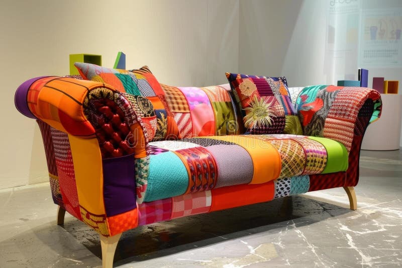Colorful Patchwork Sofa in Modern Interior Stock Illustration ...