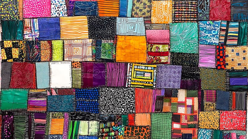 Colorful Patchwork Textile Collage in One Place Stock Image - Image of ...