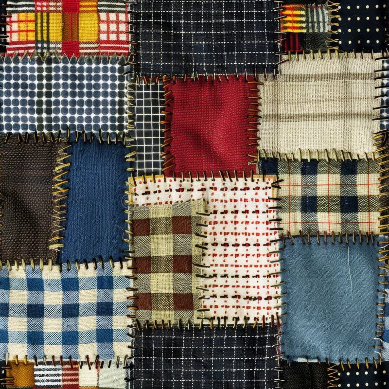 Colorful Patchwork of Various Textile Swatches Sewn Together Stock ...