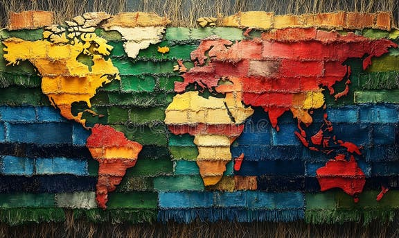 Colorful World Map Tapestry Stock Illustration - Illustration of ...