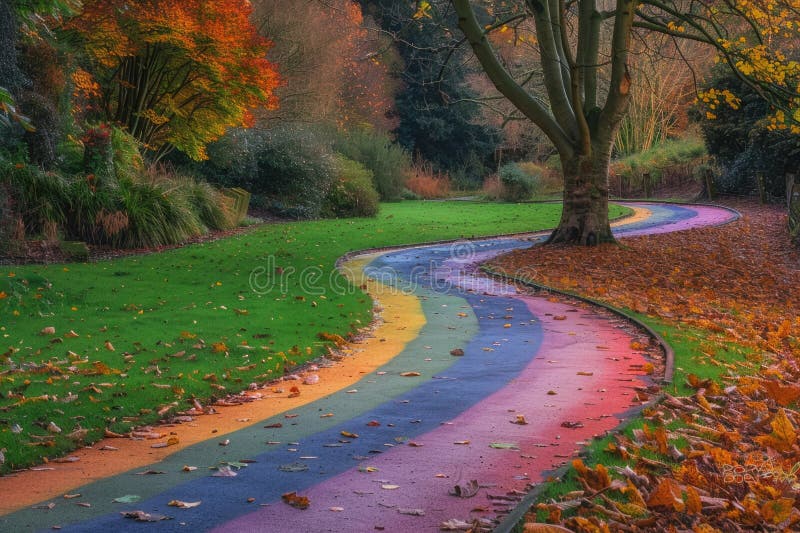 Colorful Pathway in a Green Park Surrounded by Trees Stock Photo ...