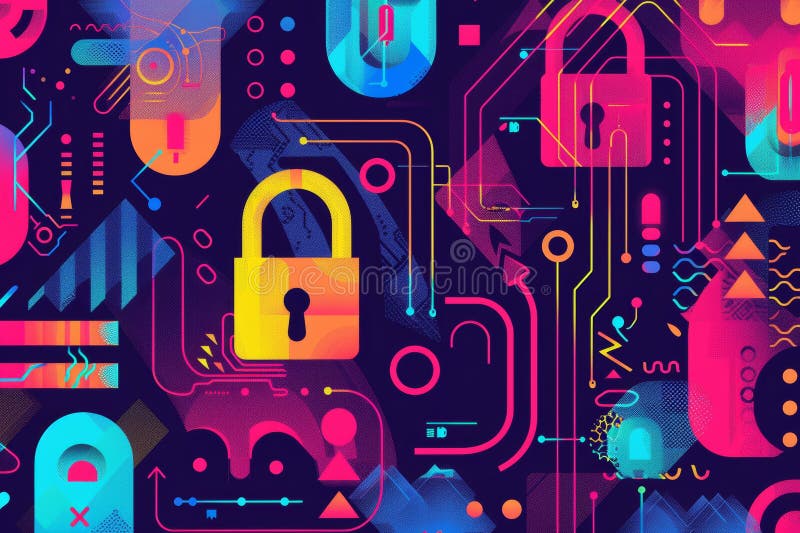 Colorful Pattern with Abstract Cyber Security Elements. Stock ...