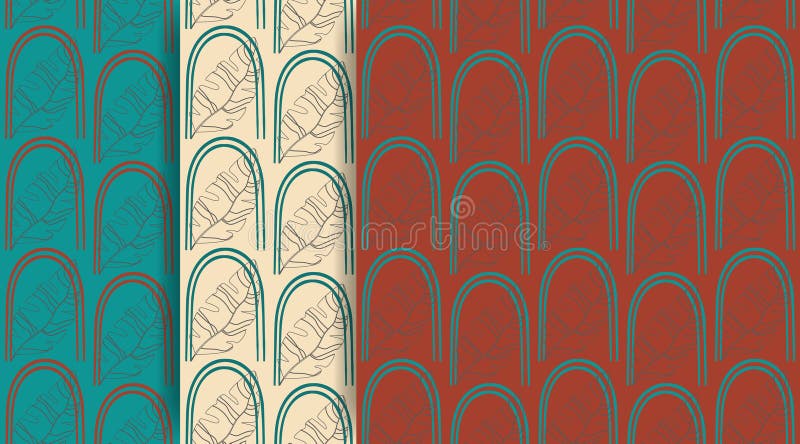 Colorful Pattern with Abstract Elements and Leaves. Linear Vector ...
