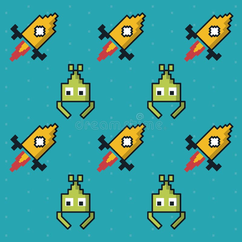 Colorful Pattern of Alien and Rockets Game Stock Vector - Illustration ...