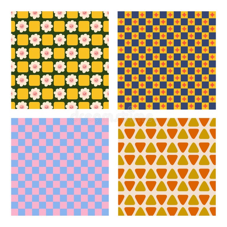 Seamless Abstract Colorful Gingham Flower Shape Patterns Wallpaper and ...
