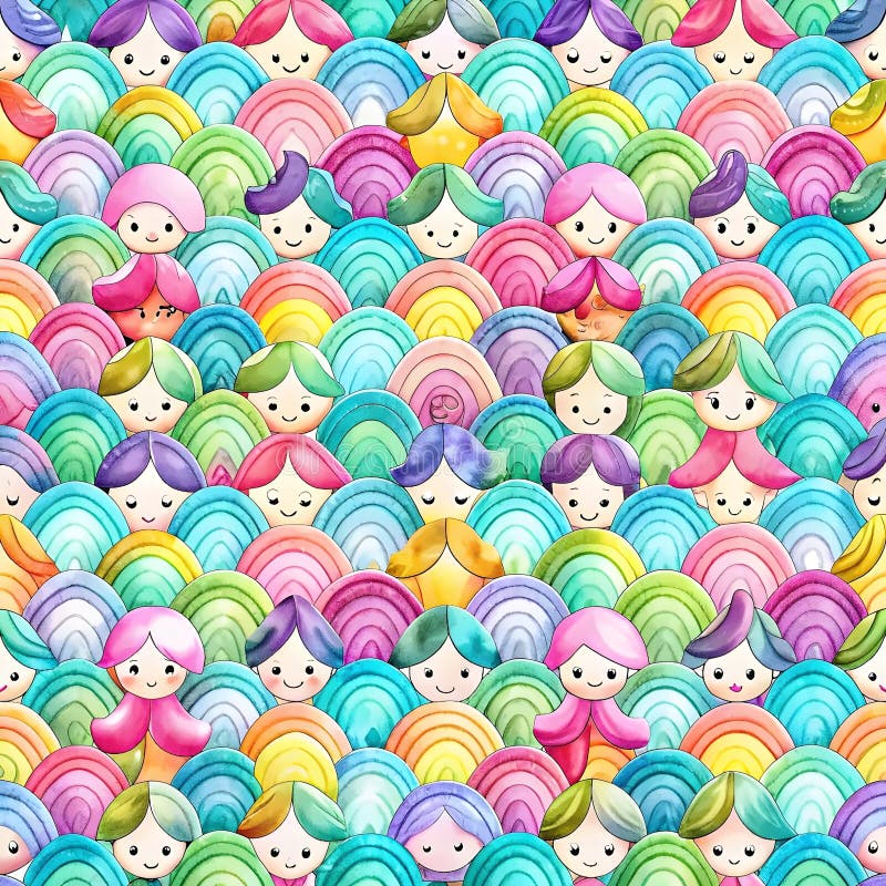 Colorful Pattern of Cartoon Mermaids and Seashells Stock Illustration ...