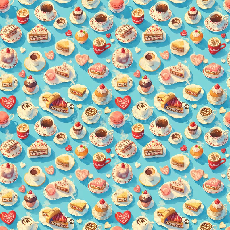 Colorful Pattern of Coffee, Cake, and Sweets Stock Illustration ...