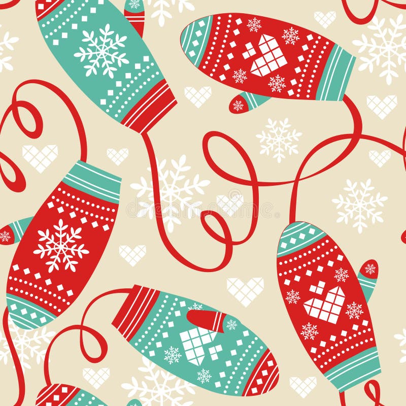 Colorful Pattern with Cute Mittens Stock Vector - Illustration of knit ...
