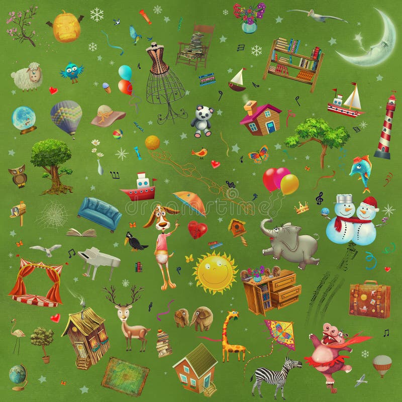 Colorful Pattern with Different Kind of Objects Stock Illustration ...