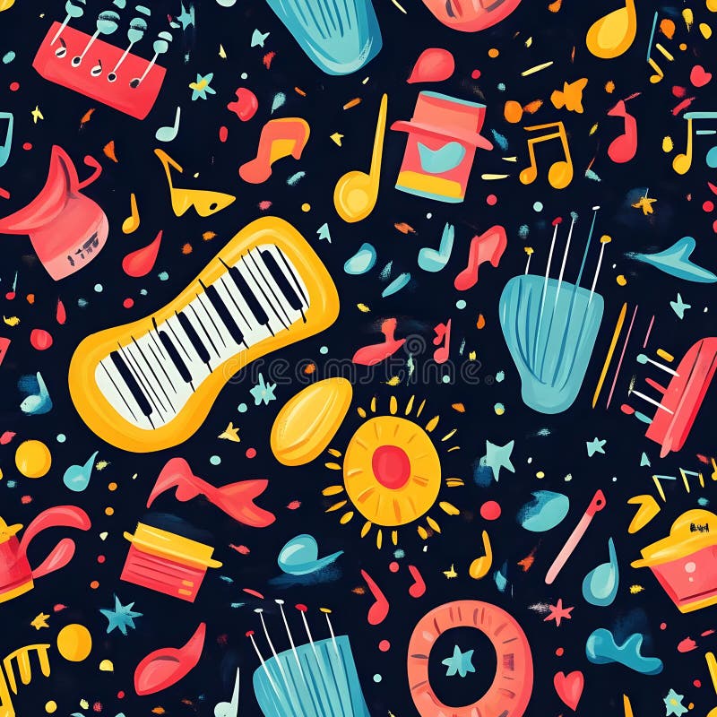 A Colorful Pattern Featuring Musical Instruments and Notes, Ideal for ...