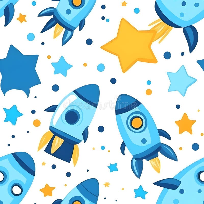 Colorful Pattern Featuring Rockets and Stars on a White Background ...