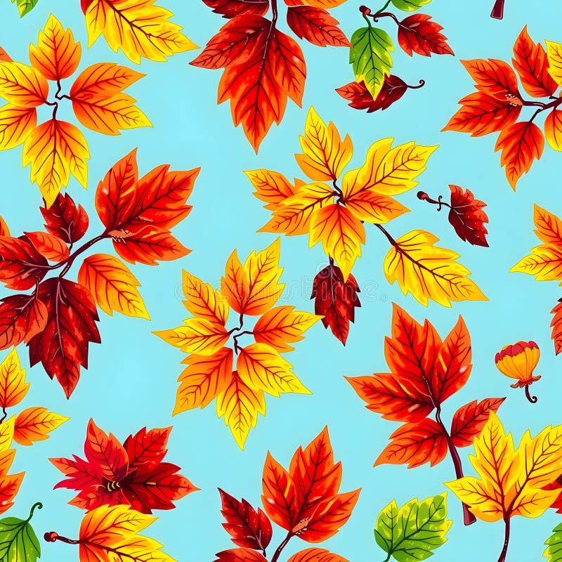 A Colorful Pattern of Leaves with Different Shapes and Sizes in a ...
