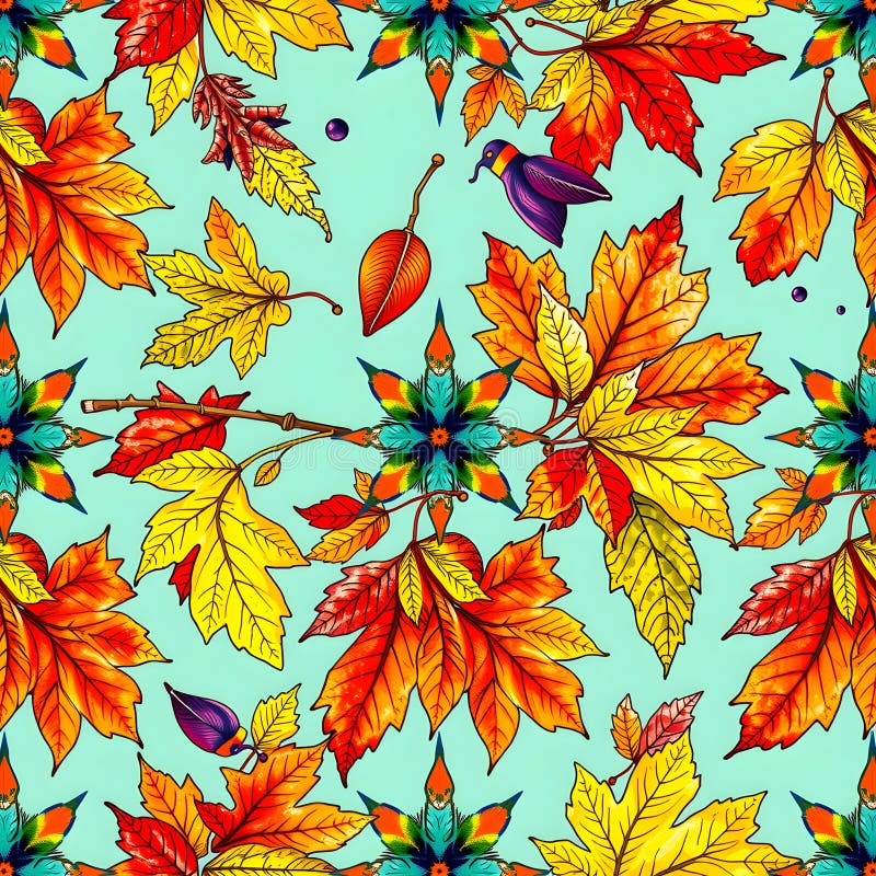 A Colorful Pattern of Leaves with Different Shapes and Sizes in a ...
