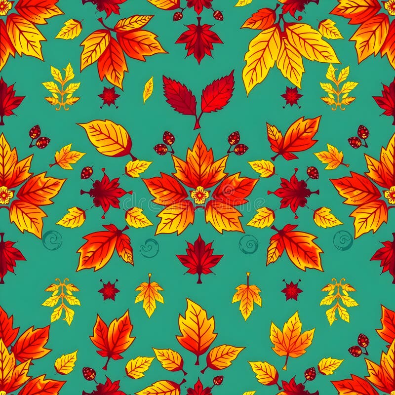 A Colorful Pattern of Leaves with Different Shapes and Sizes in a ...
